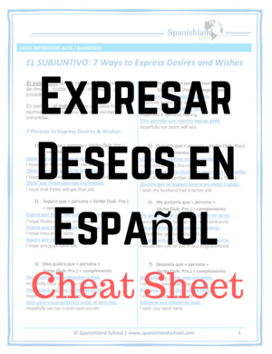 El Subjuntivo [Expresar Deseos] - Cheat Sheet (Worksheet PDF)